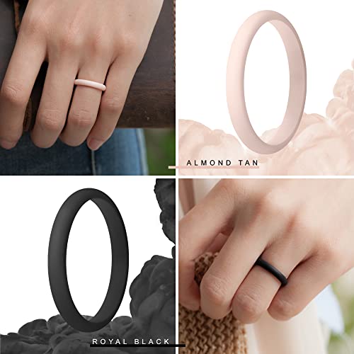 ThunderFit Silicone Womenís Band Rings, Thin Stackable 2.5mm Width - 1.8mm Thick (AW-Pink Sand, AW-Black, AW-White, AW-Fog, AW-Stone - Size 6.5-7 (17.3mm))