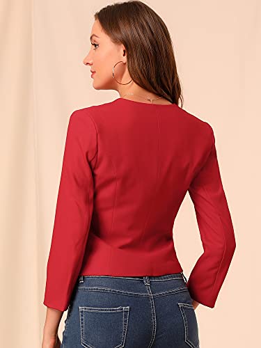 Allegra K Women's Work Office Open Front Zipper Collarless Cropped Blazer Large Red