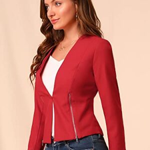 Allegra K Women's Work Office Open Front Zipper Collarless Cropped Blazer Large Red