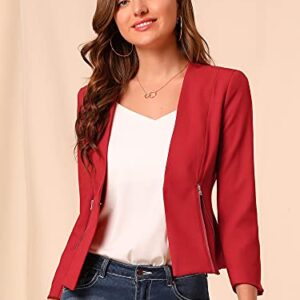 Allegra K Women's Work Office Open Front Zipper Collarless Cropped Blazer Large Red