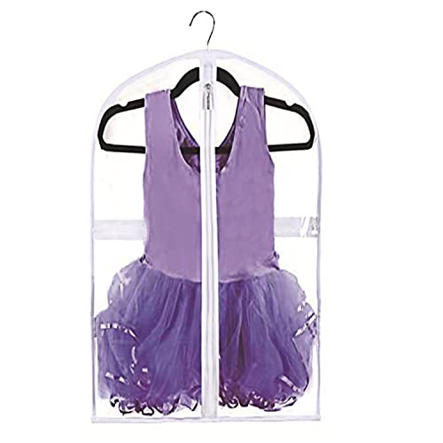 WJWSKI Clear Kids Dance Garment Bag for Hanging Clothes,35 Inch Waterproof PVC Travel Garment Bag with 3 Pockets for Dance Costumes,Sports,Skating,Theatre,Beauty Pageants & More