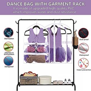 WJWSKI Clear Kids Dance Garment Bag for Hanging Clothes,35 Inch Waterproof PVC Travel Garment Bag with 3 Pockets for Dance Costumes,Sports,Skating,Theatre,Beauty Pageants & More