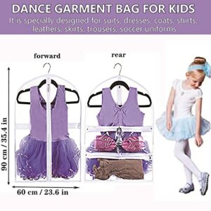 WJWSKI Clear Kids Dance Garment Bag for Hanging Clothes,35 Inch Waterproof PVC Travel Garment Bag with 3 Pockets for Dance Costumes,Sports,Skating,Theatre,Beauty Pageants & More