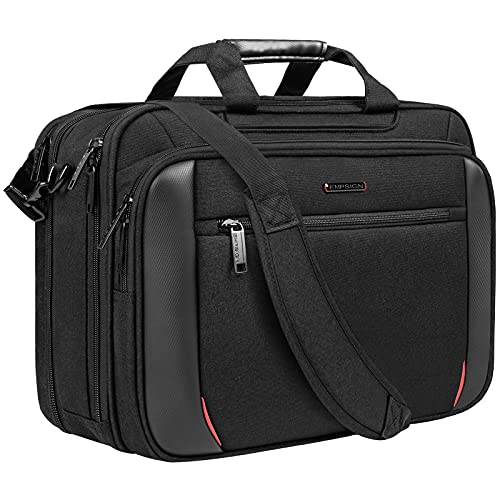 EMPSIGN Laptop Case Briefcase, 17.3 Inch Laptop Bag Expandable Messenger Bag for Men & Women Water Repellent, RFID Blocking Shoulder Bag Canvas Bag for Work, Business Travel -Black