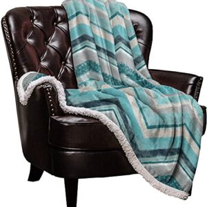 Big buy store Sherpa Flannel Throw Blankets Zig Zag Chevron Wave Stripe Luxury Plush Thick Blanket Reversible Soft Warm Bed Blanket for Couch Sofa Turquoise Nordic Style 40 x 50 inch