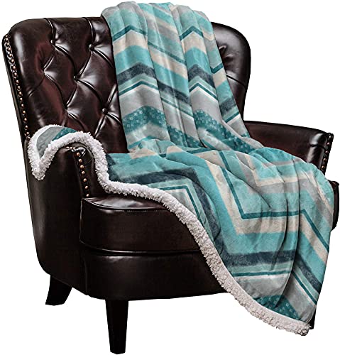 Big buy store Sherpa Flannel Throw Blankets Zig Zag Chevron Wave Stripe Luxury Plush Thick Blanket Reversible Soft Warm Bed Blanket for Couch Sofa Turquoise Nordic Style 40 x 50 inch