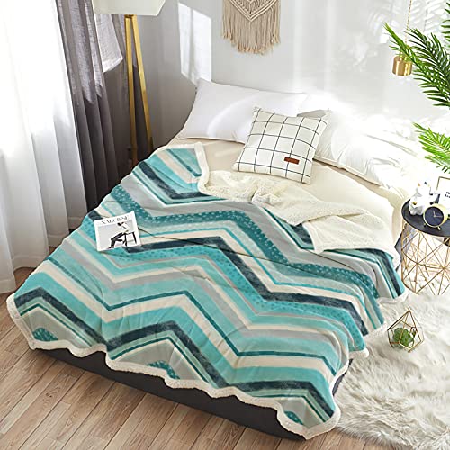 Big buy store Sherpa Flannel Throw Blankets Zig Zag Chevron Wave Stripe Luxury Plush Thick Blanket Reversible Soft Warm Bed Blanket for Couch Sofa Turquoise Nordic Style 40 x 50 inch