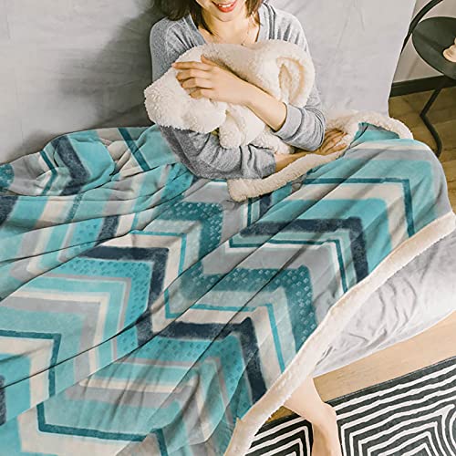 Big buy store Sherpa Flannel Throw Blankets Zig Zag Chevron Wave Stripe Luxury Plush Thick Blanket Reversible Soft Warm Bed Blanket for Couch Sofa Turquoise Nordic Style 40 x 50 inch