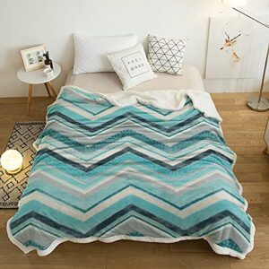 Big buy store Sherpa Flannel Throw Blankets Zig Zag Chevron Wave Stripe Luxury Plush Thick Blanket Reversible Soft Warm Bed Blanket for Couch Sofa Turquoise Nordic Style 40 x 50 inch