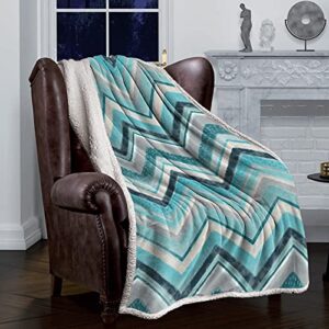 Big buy store Sherpa Flannel Throw Blankets Zig Zag Chevron Wave Stripe Luxury Plush Thick Blanket Reversible Soft Warm Bed Blanket for Couch Sofa Turquoise Nordic Style 40 x 50 inch