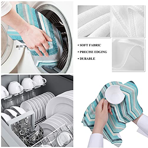 Big buy store Zig Zag Chevron Wave Stripe Kitchen Dish Towels, Soft Lightweight Microfiber Absorbent Hand Towel Turquoise Nordic Style Tea Towel for Kitchen Bathroom 18x28in