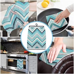 Big buy store Zig Zag Chevron Wave Stripe Kitchen Dish Towels, Soft Lightweight Microfiber Absorbent Hand Towel Turquoise Nordic Style Tea Towel for Kitchen Bathroom 18x28in