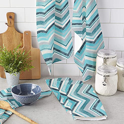 Big buy store Zig Zag Chevron Wave Stripe Kitchen Dish Towels, Soft Lightweight Microfiber Absorbent Hand Towel Turquoise Nordic Style Tea Towel for Kitchen Bathroom 18x28in