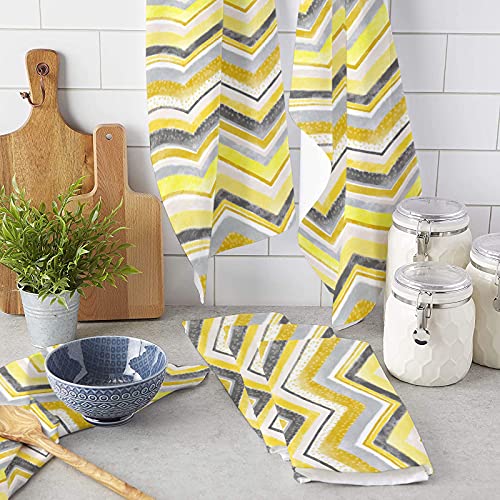 Big buy store Geometric Chevron Zig Zag Stripe Kitchen Dish Towels, Soft Lightweight Microfiber Absorbent Hand Towel Nordic Design Yellow Tea Towel for Kitchen Bathroom 18x28in