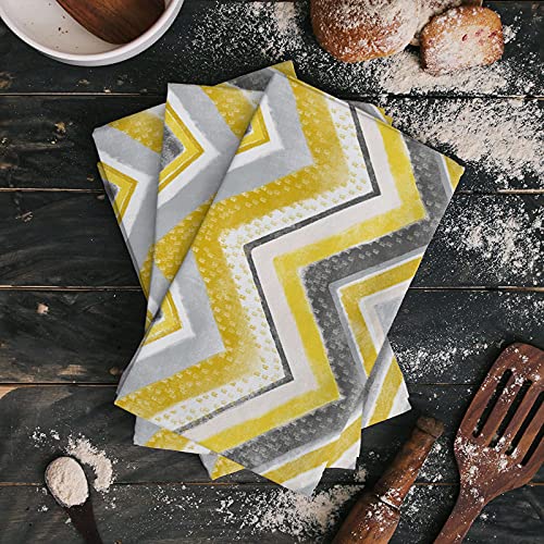 Big buy store Geometric Chevron Zig Zag Stripe Kitchen Dish Towels, Soft Lightweight Microfiber Absorbent Hand Towel Nordic Design Yellow Tea Towel for Kitchen Bathroom 18x28in