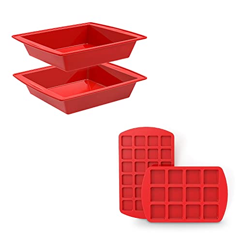 SILIVO 2x Silicone Cake Pans + 2x Silicone Brownie Pans