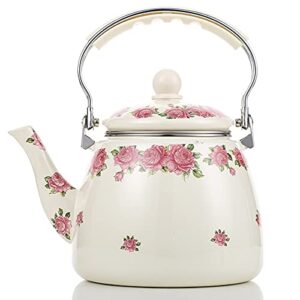 tea kettle pot for stove top,porcelain large enamel teakettle,3.3l colorful teapot floral ceramic for stovetop,retro classic design