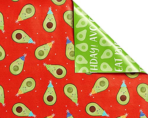 American Greetings Reversible All Occasion and Birthday Wrapping Paper, Punny Food (3 Rolls, 120 sq. ft.)