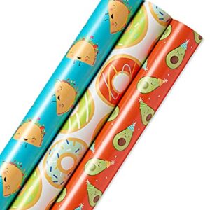 American Greetings Reversible All Occasion and Birthday Wrapping Paper, Punny Food (3 Rolls, 120 sq. ft.)