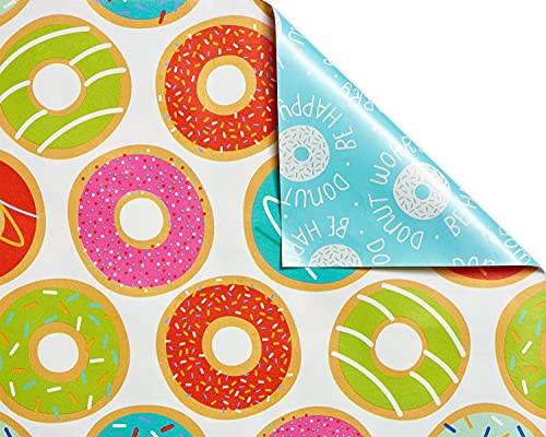 American Greetings Reversible All Occasion and Birthday Wrapping Paper, Punny Food (3 Rolls, 120 sq. ft.)