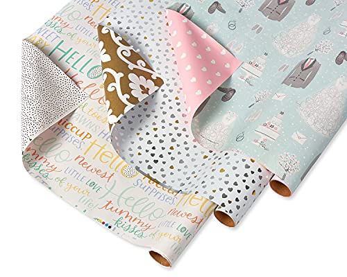 American Greetings Reversible Birthday and All Occasion Wrapping Paper for Kids, Unicorns and Dinosaurs (9 Rolls, 120 sq. ft.)