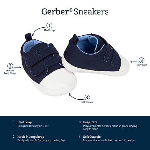 Gerber Unisex Baby Sneakers Crib Shoes Newborn Infant Toddler Neutral Boy Girl Navy 0-3 Months