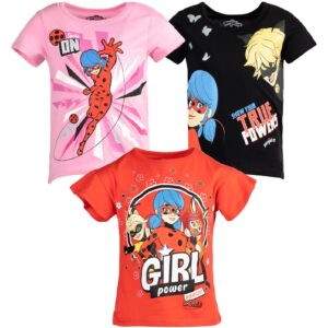 miraculous ladybug cat noir rena rouge big girls 3 pack graphic t-shirts black/pink/red 10-12