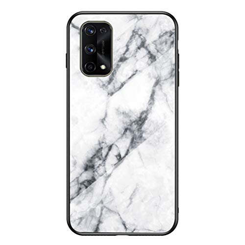 Grandcaser Case for Realme 7 Pro Ultra-Thin TPU Bumper Marble Polished Granite Pattern Glass Case Never Fade Protective Cover for Realme 7 Pro 6.4" -White