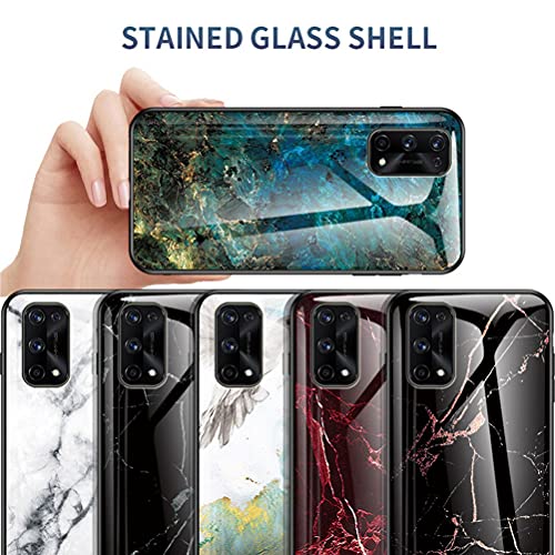 Grandcaser Case for Realme 7 Pro Ultra-Thin TPU Bumper Marble Polished Granite Pattern Glass Case Never Fade Protective Cover for Realme 7 Pro 6.4" -White