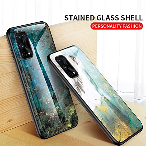 Grandcaser Case for Realme 7 Pro Ultra-Thin TPU Bumper Marble Polished Granite Pattern Glass Case Never Fade Protective Cover for Realme 7 Pro 6.4" -White