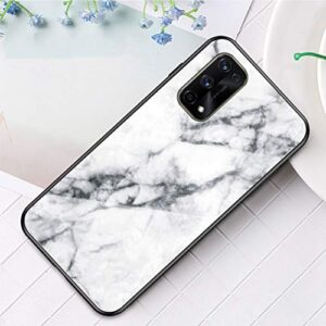 Grandcaser Case for Realme 7 Pro Ultra-Thin TPU Bumper Marble Polished Granite Pattern Glass Case Never Fade Protective Cover for Realme 7 Pro 6.4" -White