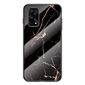 grandcaser case for realme 7 pro ultra-thin tpu bumper marble polished granite pattern glass case never fade protective cover for realme 7 pro 6.4" -gold silk