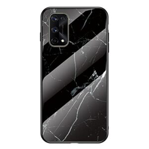 grandcaser case for realme 7 pro ultra-thin tpu bumper marble polished granite pattern glass case never fade protective cover for realme 7 pro 6.4" -black