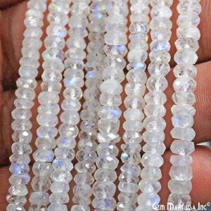 GemMartUSA Loose Gemstone 1 Strand Rainbow Moonstone Faceted Rondelle Beads, 3-4mm Micro Faceted Beds Strand, 13 inch Length AAA Quality, Blue Luster, GemMart USA (RLRM-70002)