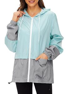 century star plus size rain jackets for women waterproof windbreaker lightweight packable rain coats with hood mint green grey 3x-large