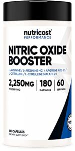 nutricost nitric oxide booster 750mg, 180 capsules - 2250mg per serving - gluten free and non-gmo