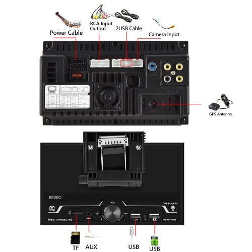 Podofo Double Din Apple Carplay Car Stereo 9.5 Inch Vertical Touch Screen Car Player Radio with Bluetooth, FM Radio, Mirror Link, SWC, USB + AHD Backup Camera