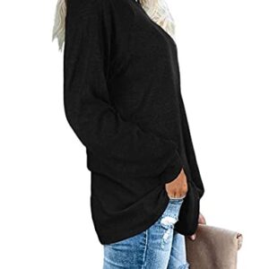 Black Shirts for Women Long Sleeve Crew Neck Loose Fit Tops XL