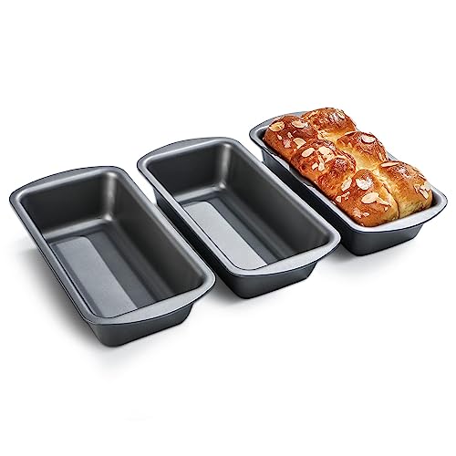 HONGBAKE 3 Pack Bread Pan for Baking Loaf Pan Set, 1 Lb Loaf Pan with Wide Grips Nonstick Bread Tin 3 pack, 8.5 x 4.5 Inches Perfect for Homemade Bread, Grey