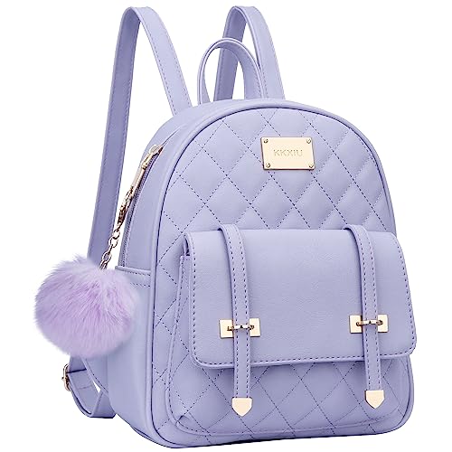 KKXIU Women Small Backpack Purse Synthetic Leather Quilted Mini Daypack Fashion Bookbag for Ladies (Purple)