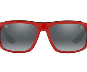 Ray-Ban RB4364M Scuderia Ferrari Collection Aviator Sunglasses, Red/Grey Mirrored Silver Gradient, 61 mm