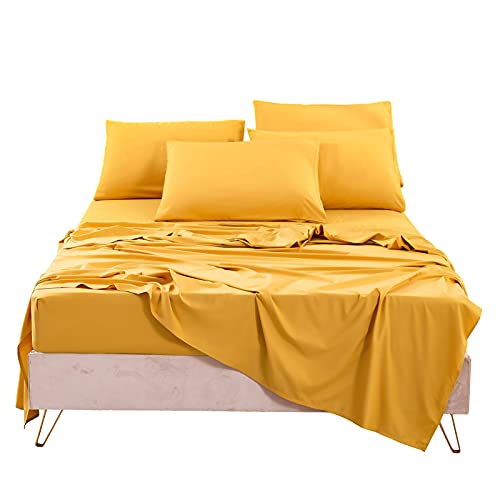 Bedlifes Queen Sheet Set- Cooling Sheets-Ultra Soft-Silky-Breathable-Deep Pocket- 1800 Series Bedding Set Microfiber- Yellow Bed Sheets Queen Size 6 Pieces