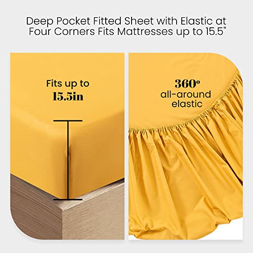 Bedlifes Queen Sheet Set- Cooling Sheets-Ultra Soft-Silky-Breathable-Deep Pocket- 1800 Series Bedding Set Microfiber- Yellow Bed Sheets Queen Size 6 Pieces