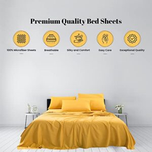 Bedlifes Queen Sheet Set- Cooling Sheets-Ultra Soft-Silky-Breathable-Deep Pocket- 1800 Series Bedding Set Microfiber- Yellow Bed Sheets Queen Size 6 Pieces