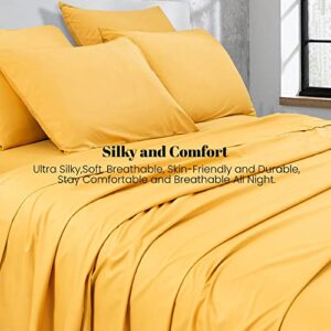 Bedlifes Queen Sheet Set- Cooling Sheets-Ultra Soft-Silky-Breathable-Deep Pocket- 1800 Series Bedding Set Microfiber- Yellow Bed Sheets Queen Size 6 Pieces