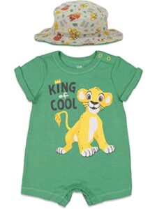 disney lion king simba newborn baby boys short sleeve romper & sunhat green newborn