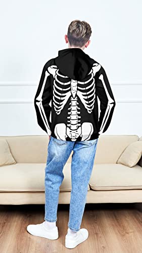 AIDEAONE Kids Boys Girls Hoodies Cool Black Skeleton Halloween Sweatshirts Fashion Novelty Hoodies Size L