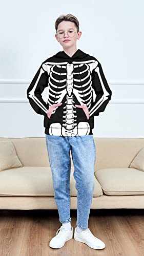 AIDEAONE Kids Boys Girls Hoodies Cool Black Skeleton Halloween Sweatshirts Fashion Novelty Hoodies Size L