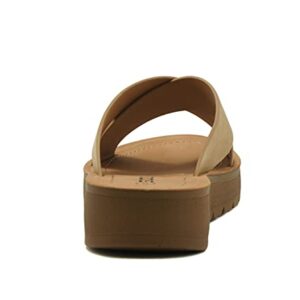 Soda LUCY ~ Women Open Toe Flatform Platform Crisscross Band Upper Fashion Slide Sandals (Camel, numeric_8_point_5)