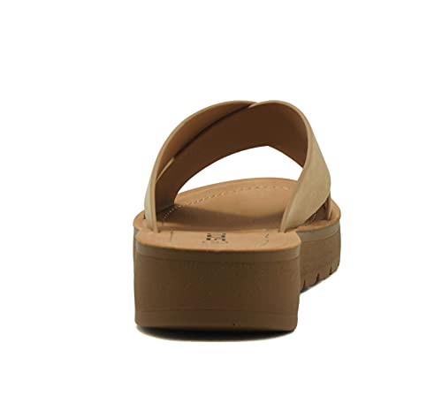 Soda LUCY ~ Women Open Toe Flatform Platform Crisscross Band Upper Fashion Slide Sandals (Camel, numeric_8_point_5)